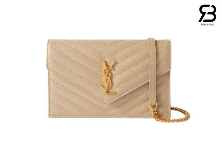 Túi YSL Envelope Matelasse Clutch Beige GHW màu kem siêu cấp
