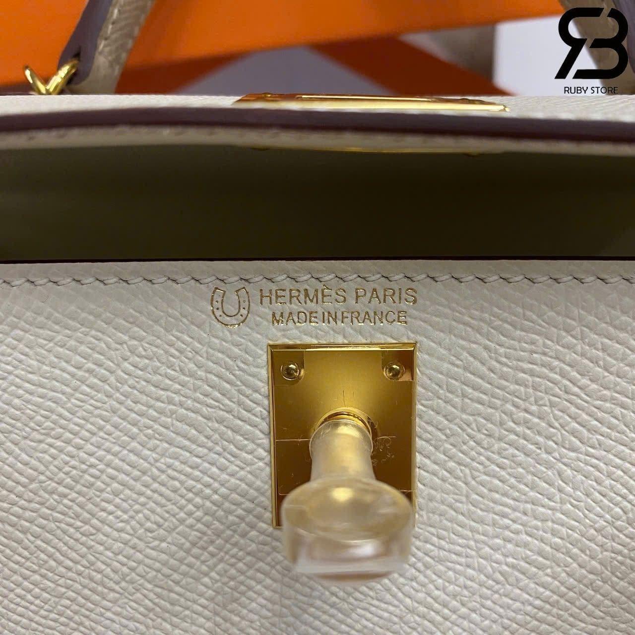 Túi Hermes Kelly Mini II 20 Bicolor Craie Trench Epsom GHW