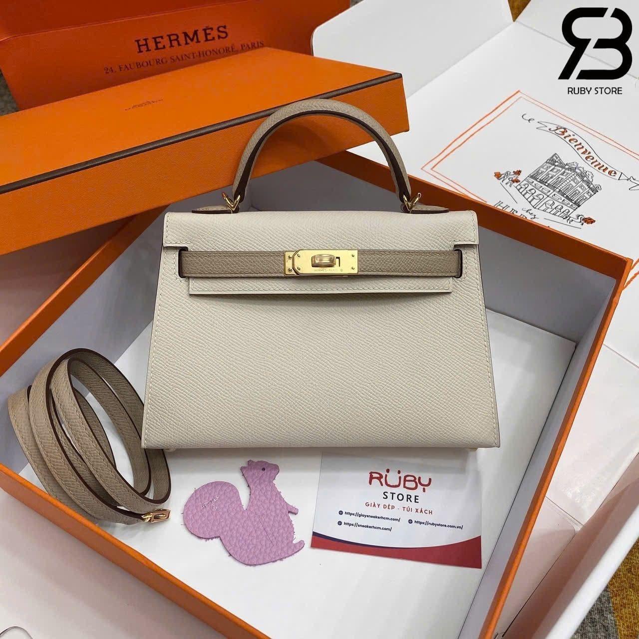 Túi Hermes Kelly Mini II 20 Bicolor Craie Trench Epsom GHW