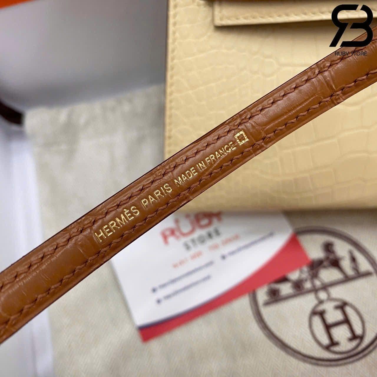 Túi Hermes Kelly Mini II Bicolor Vanilla Gold Matte Alligator GHW