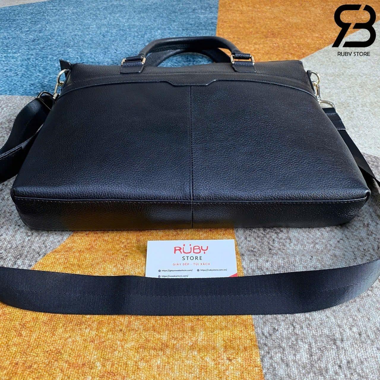 Cặp Xách Tay RUBY Business Bag Black Grained Leather Đen